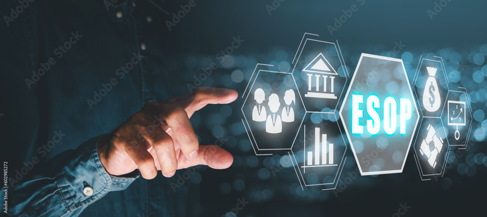 Esop - Employee Stock Ownership Plan concept, Person hand touching esop ...