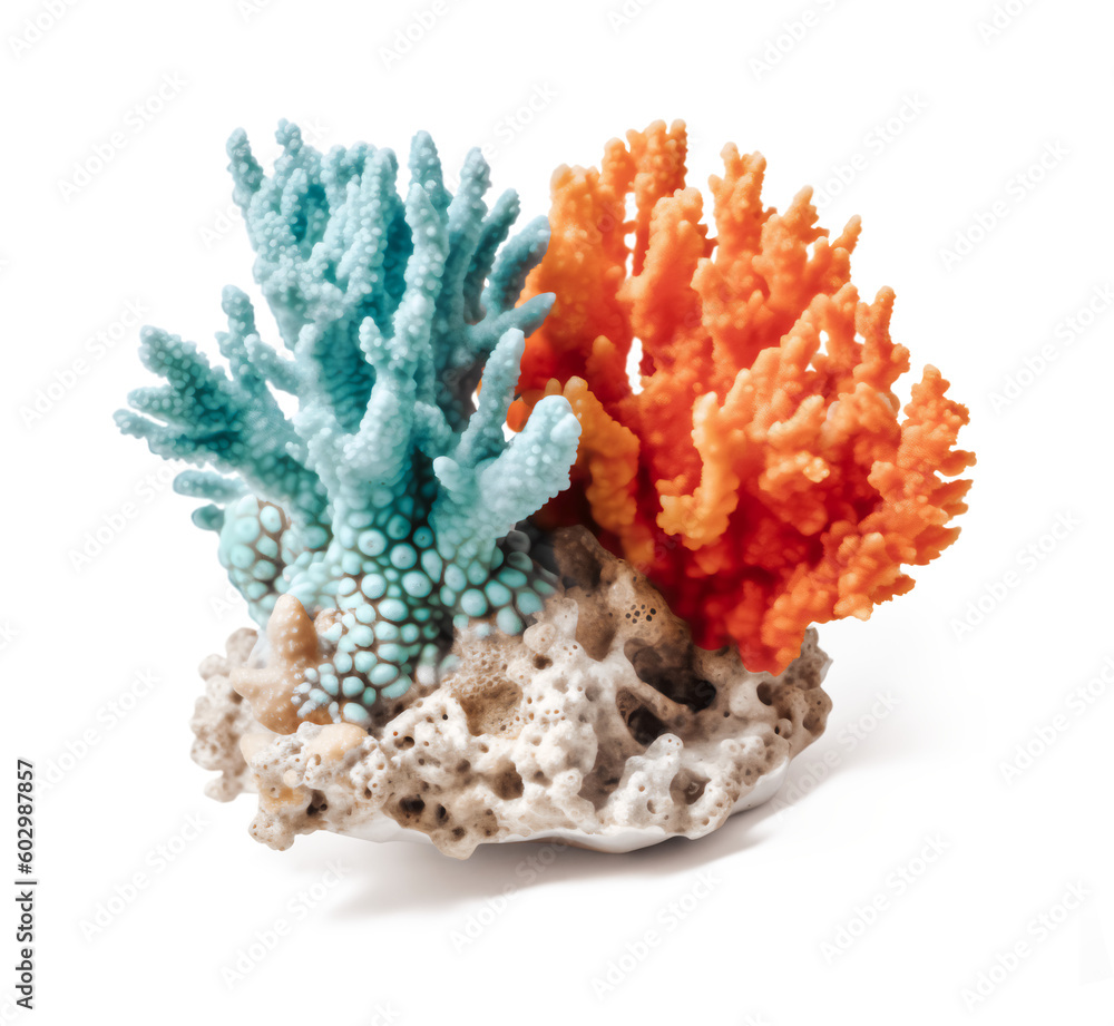 small red / orange and teal coral reef isolated over a transparent ...