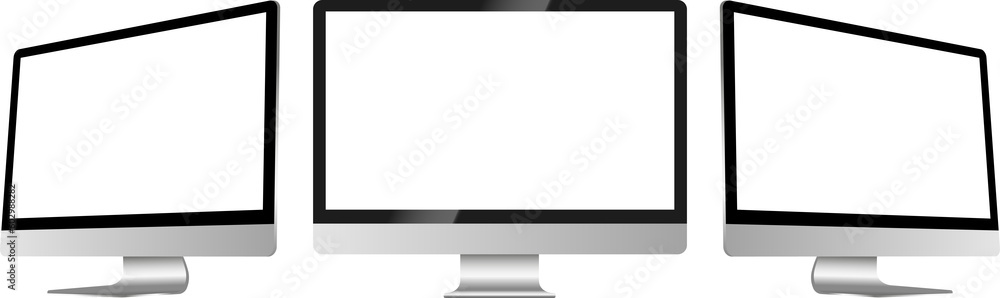 Realistic Mockup computer. Screen monitor display on three sides with blank screen for your ...