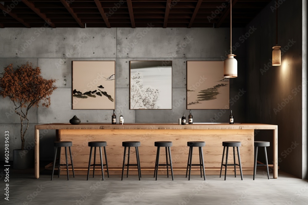 Japanese modern style bar, minimal modern design bar table - Generative ...