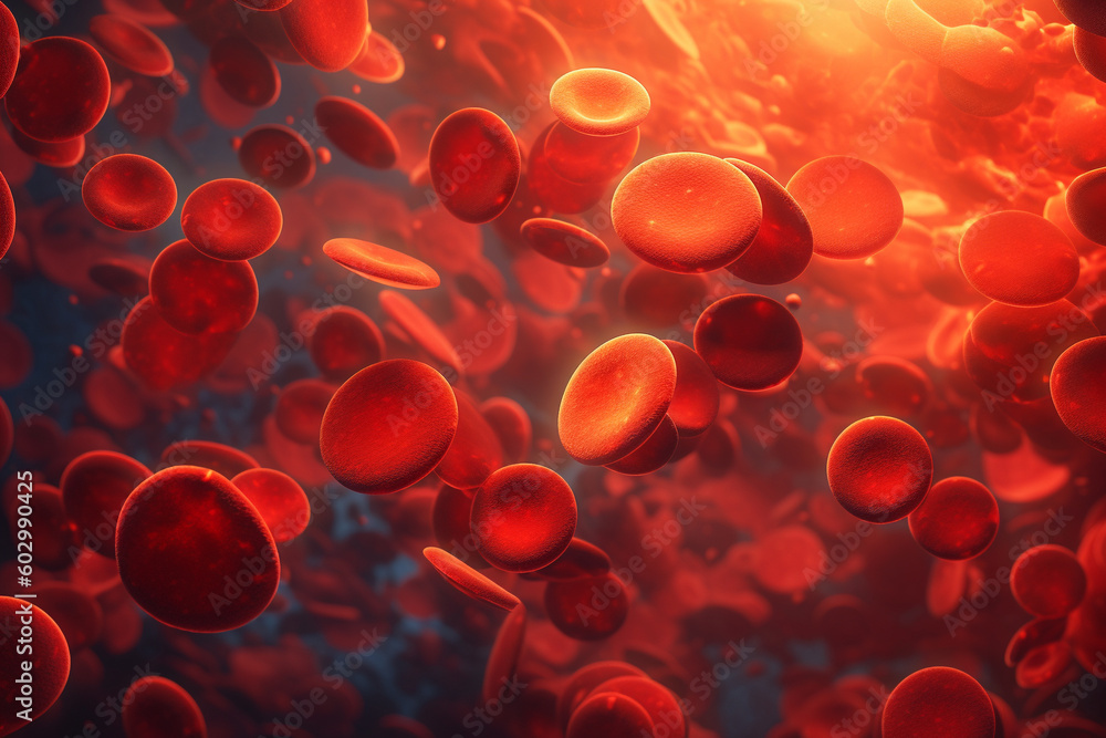 Red blood cells in vein, illustration of streaming blood cells in ...