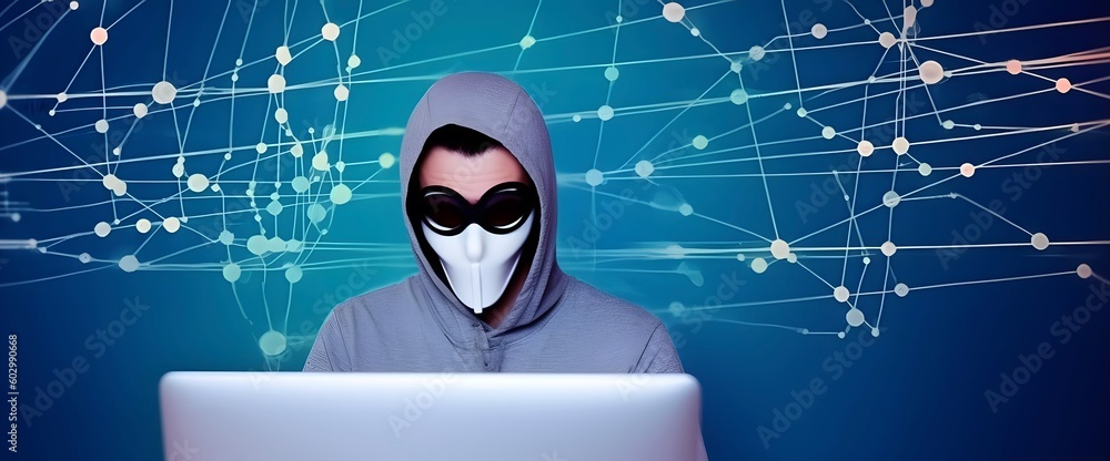 Hacker with hoodie. Concept of dark web, cybercrime, cyberattack. AI ...