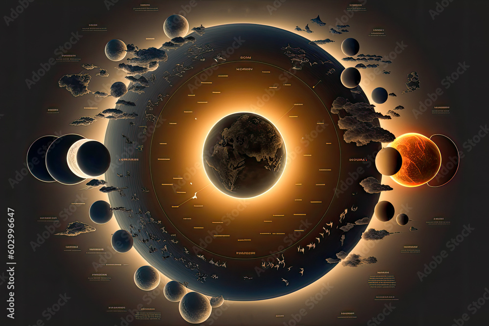 Different phases of solar eclipse. Sun Earth and Moon in a diagram ...