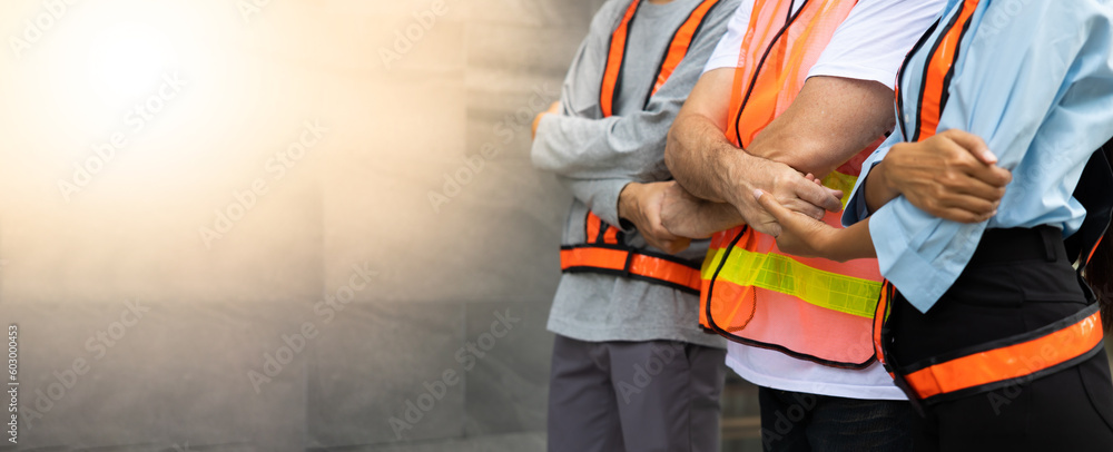 Panorama banner background. Arms crossed. Professional team working at ...