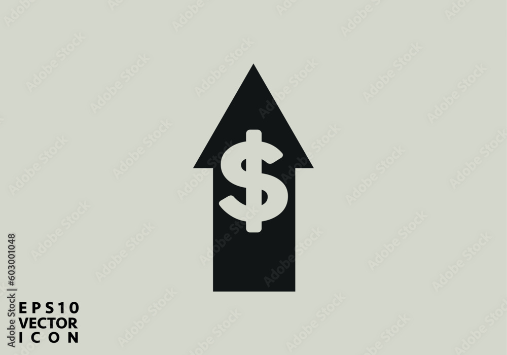 dollar rate increase icon. Money symbol with stretching up arrow ...