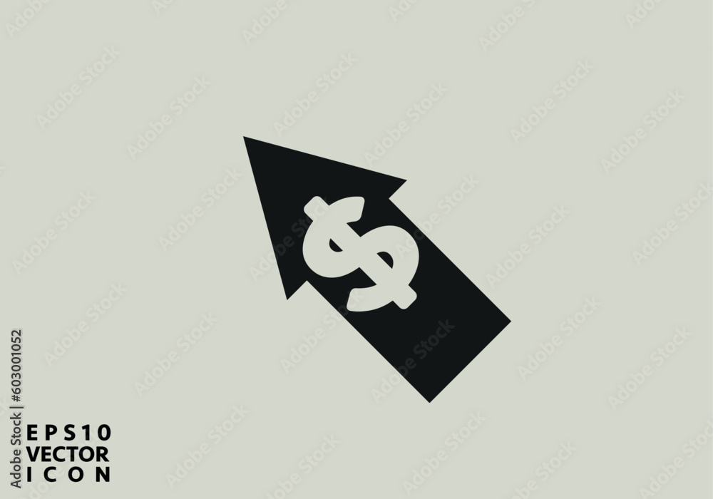 dollar rate increase icon. Money symbol with stretching up arrow ...