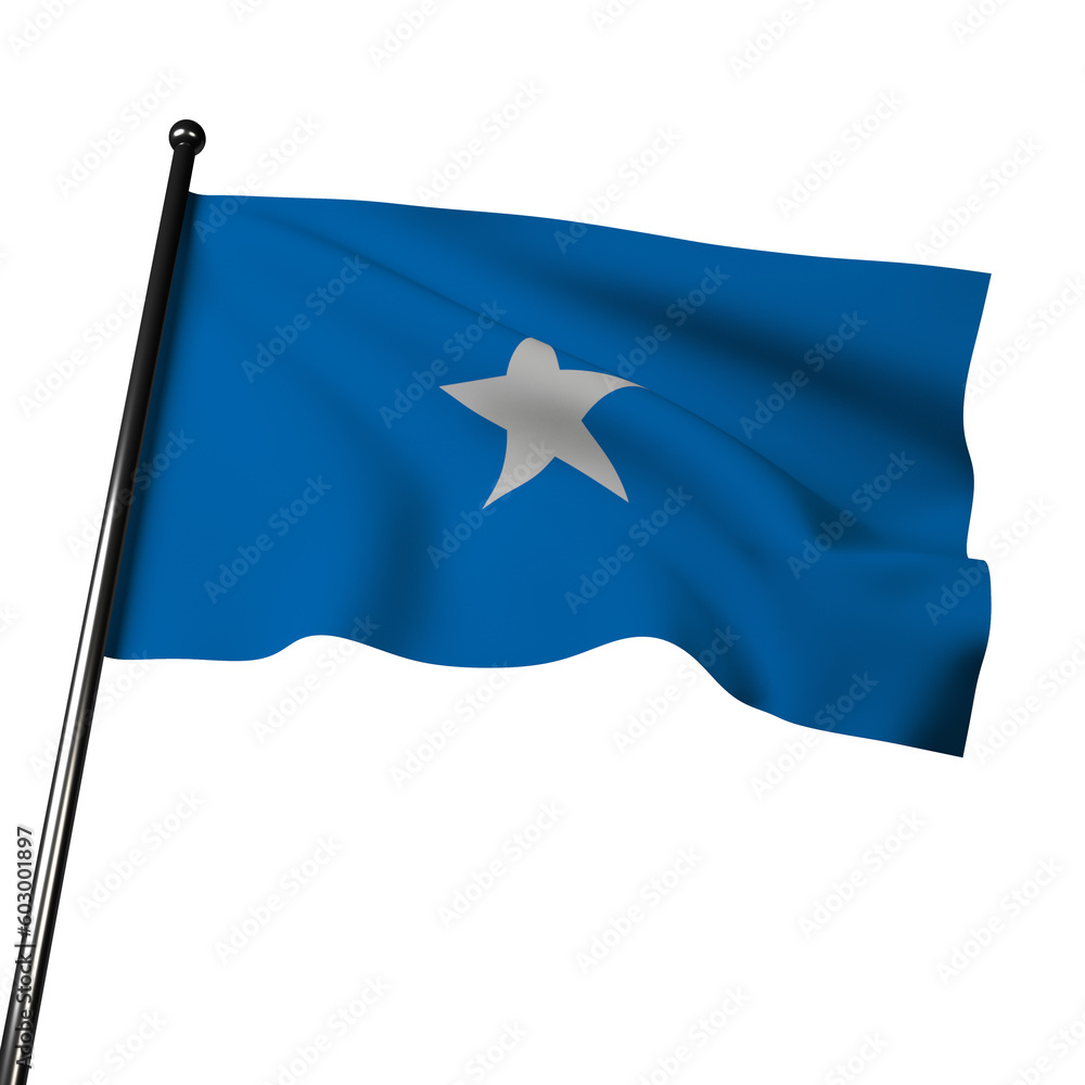 Illustration of Somalia's flag waving in the wind, isolated on a gray ...