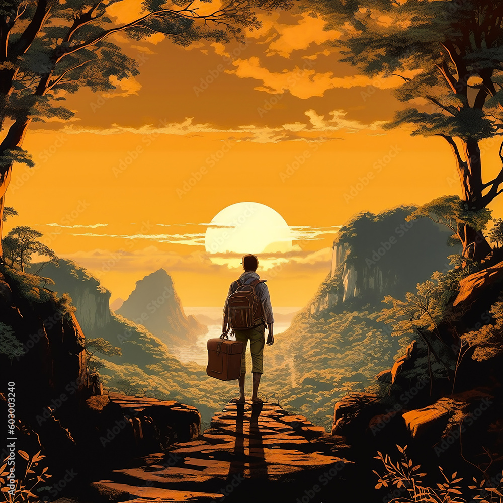 Backlight Travel Scene. Generative AI. A digital illustration of a ...