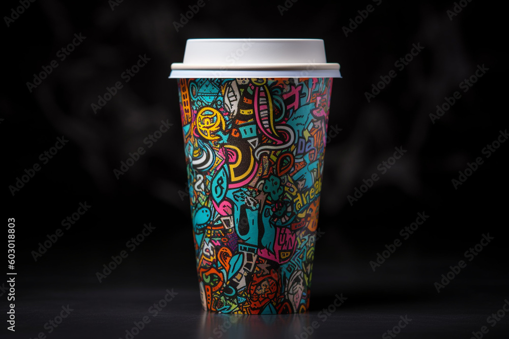 A coffee cup design inspired by street art, featuring graffiti-style ...