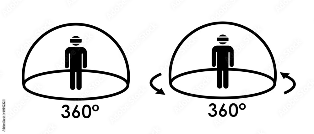 360 degree and panorama view vector icon set. Virtual tour, street view ...