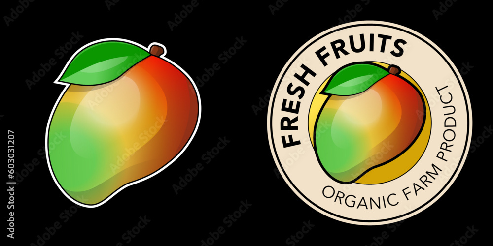 vector illustration of a mango icon set logos printed on black ...
