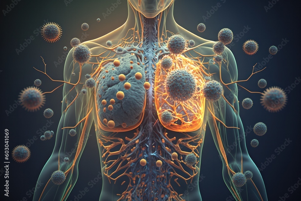 An abstract illustration of the human body, showing the torso with ...