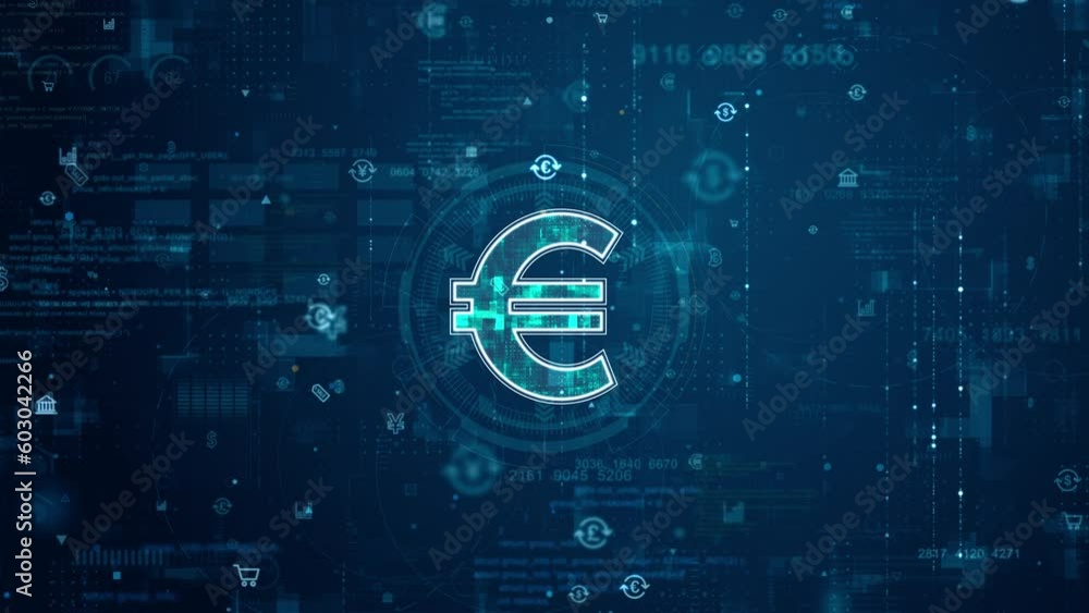Motion graphic of Blue digital money logo and futuristic circle HUD ...