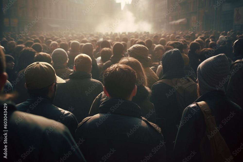 Back of people in large protest crowd. Stock Illustration | Adobe Stock