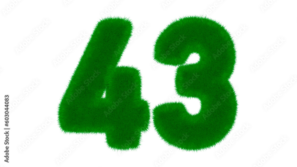 Number 43 from natural green font in the form of grass on an isolated ...