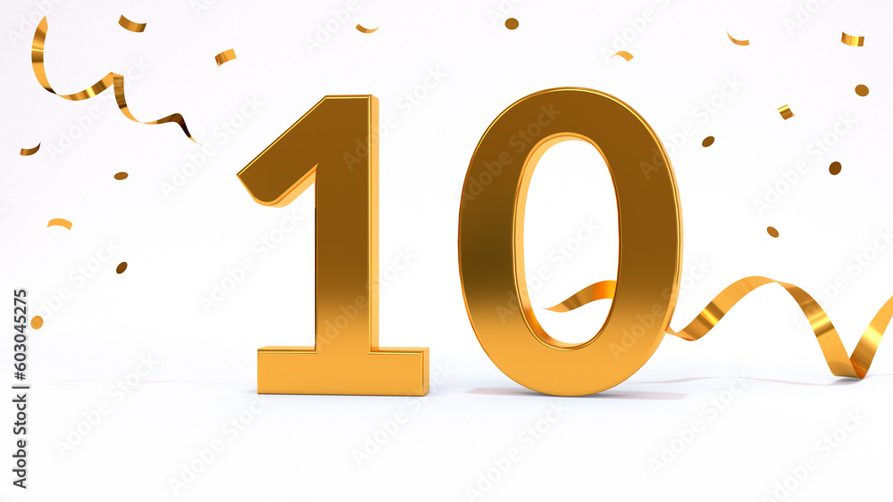 Happy 10 birthday party celebration. Gold numbers with glitter gold ...