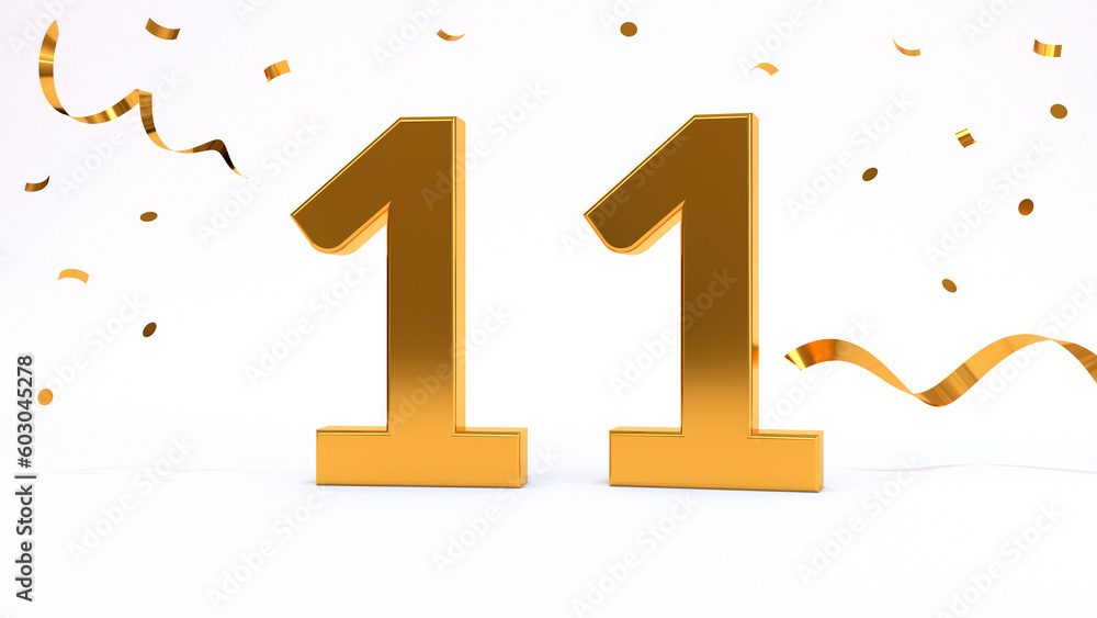 Happy 11 birthday party celebration. Gold numbers with glitter gold ...