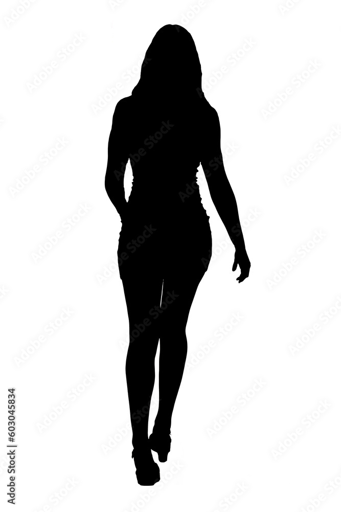 black and white silhouette of rear view of a young girl walking on ...