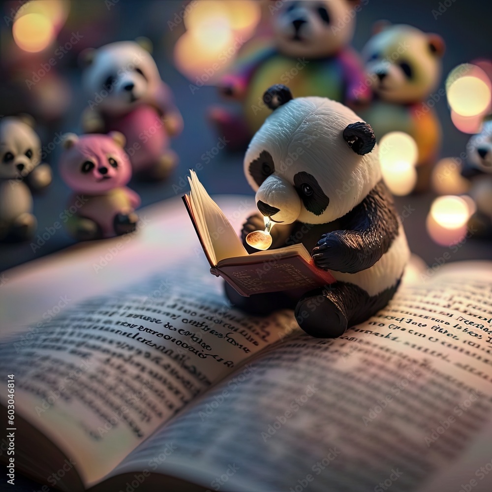 Smallest panda in the world reading a book Stock Illustration | Adobe Stock