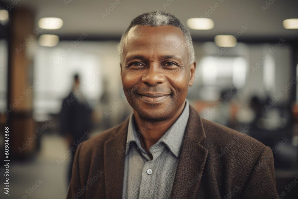 Mature smart african-american businessman, smiling face, standing in ...
