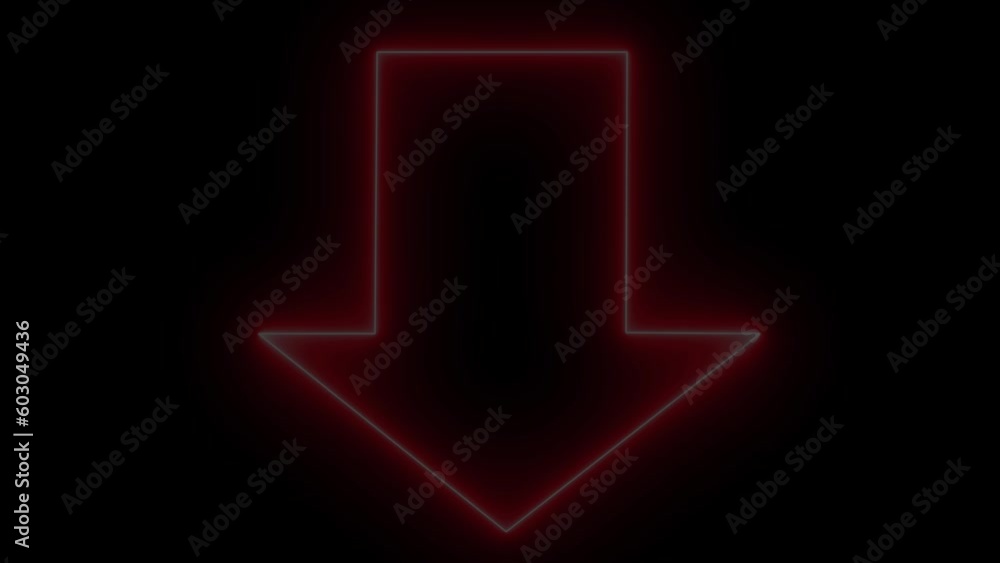 red arrow neon pointing down icon,symbol of arrow on black background ...