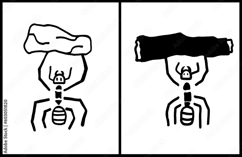 Fourmis ultra forte, musclé dessin noir et blanc Stock Illustration ...