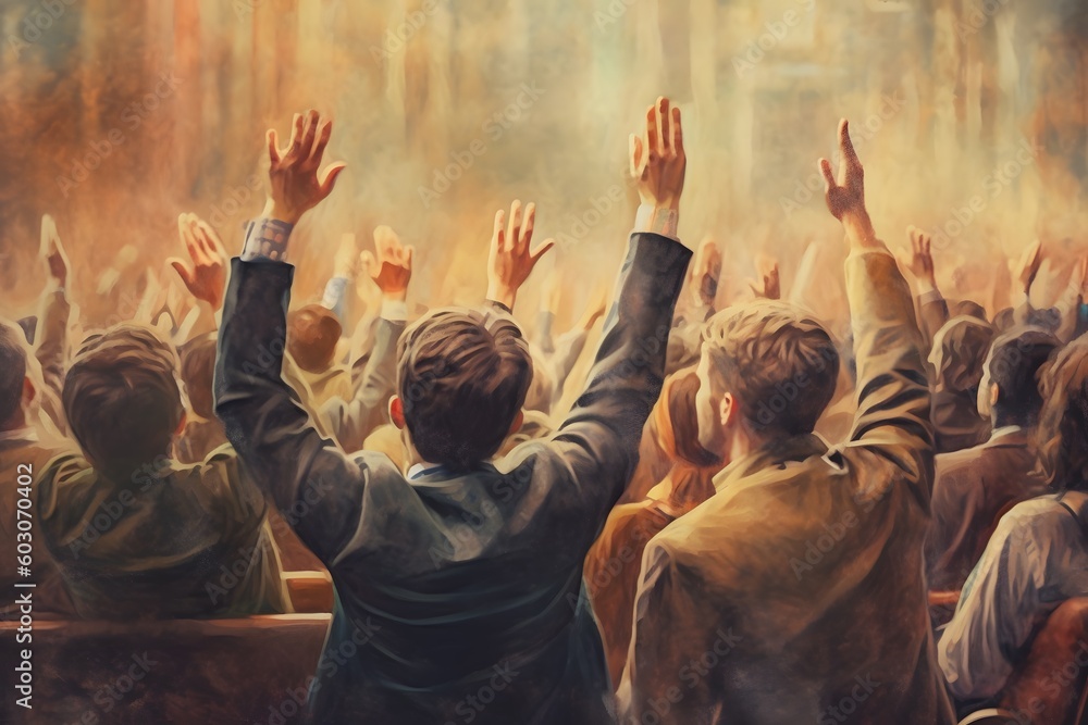 Elevated Business Conference illustration : Group of People with Raised ...