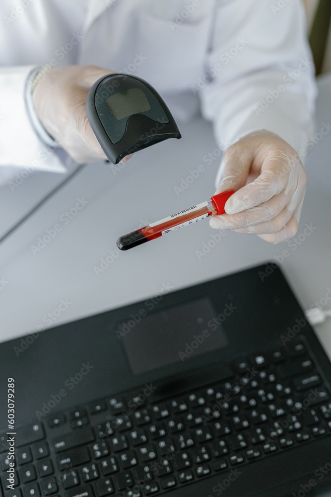 Test tube healthcare analysis scan device anonymous scientist Stock ...