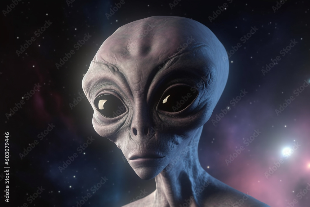 Alien or extraterrestrial, sci-fi, horror concept. Gray alien portrait ...