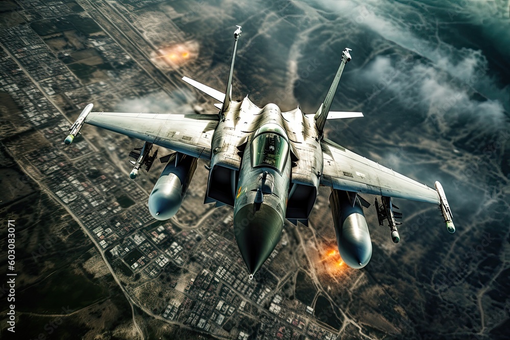 military fighter jet - air strike - bombing in war - Generative AI ...