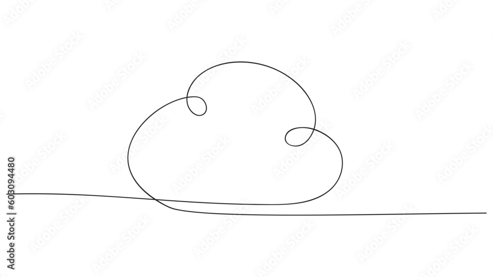 Single continuous line art cloud storage silhouette. vector ...