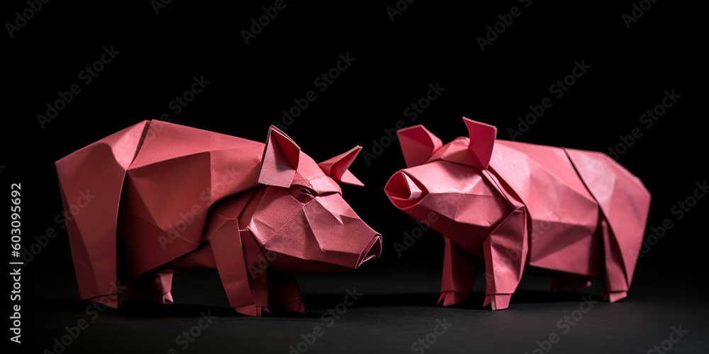 Little pink pigs made of paper. Origami technique. Paper pigs ...