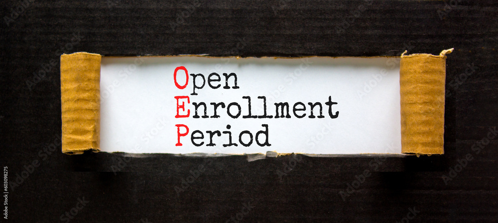 OEP symbol. Concept words OEP Open enrollment period on beautiful white ...