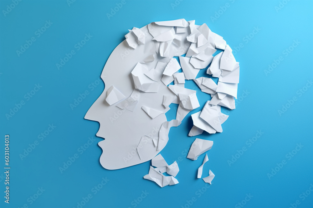 Brain disorder symbol presented by human head made form crumpled paper ...