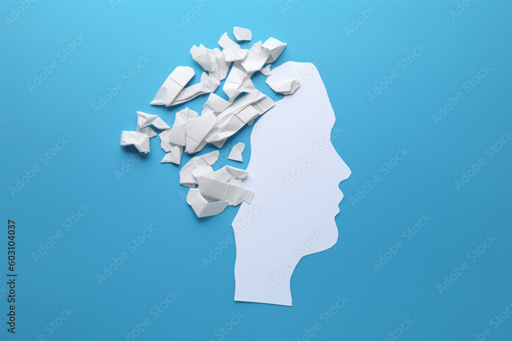 Brain disorder symbol presented by human head made form crumpled paper ...