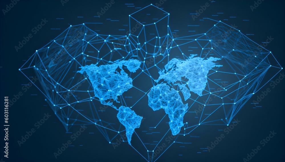 Connected World Connections on a Graphic Map Created With Generative Ai ...