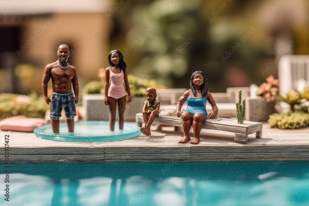 Miniature toy people figurines of african american family having fun in ...