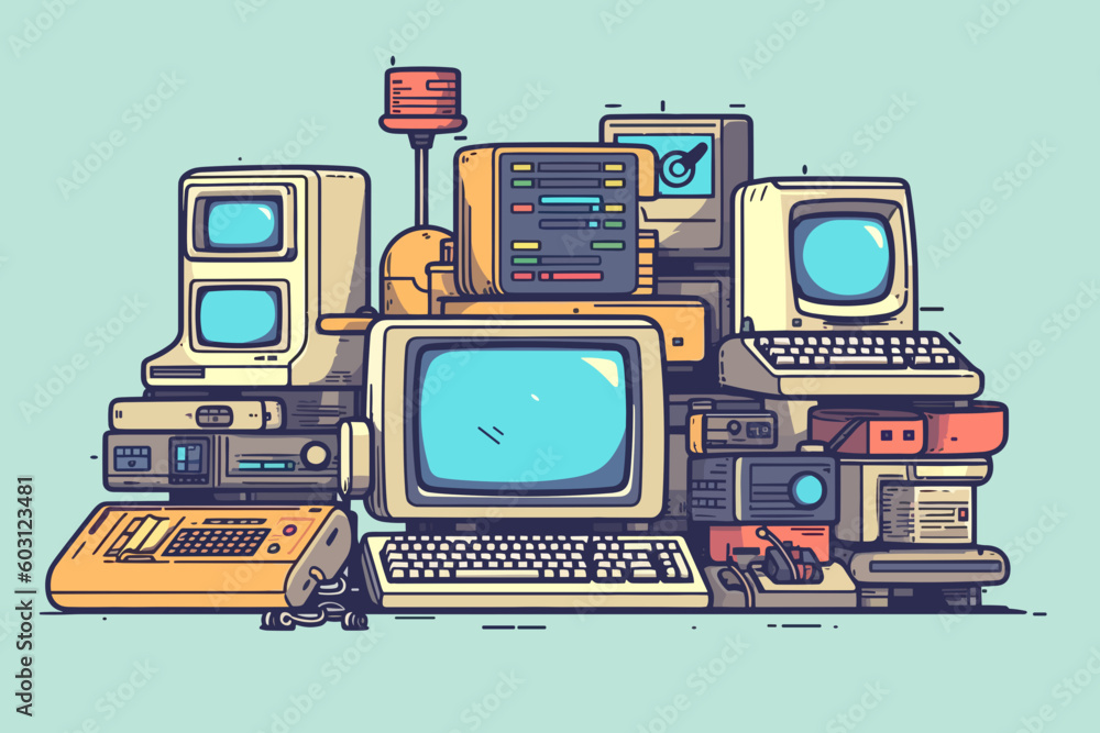 Doodle inspired Hardware, cartoon sticker, sketch, vector, Illustration ...