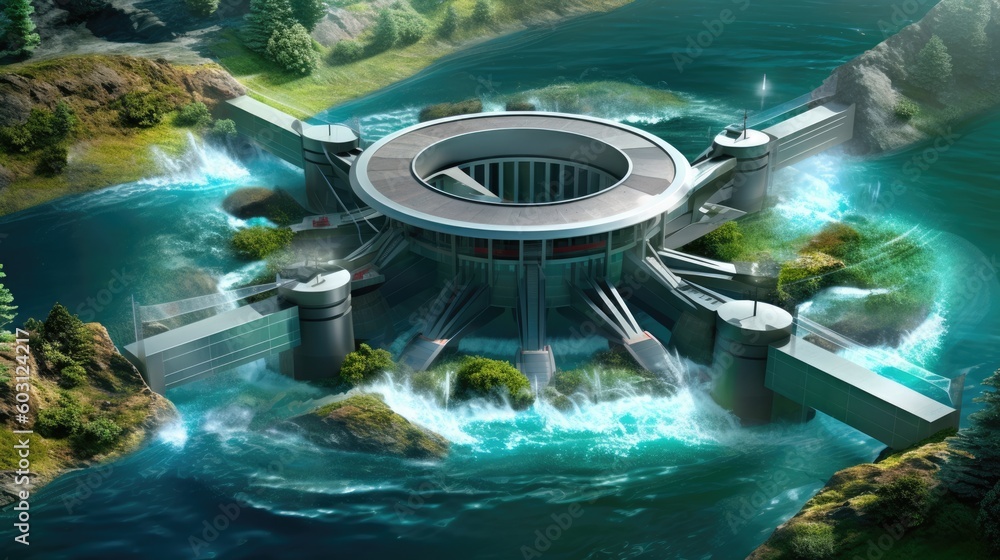 Innovative Illustration of Hydro Energy Concept, Water-Powered ...