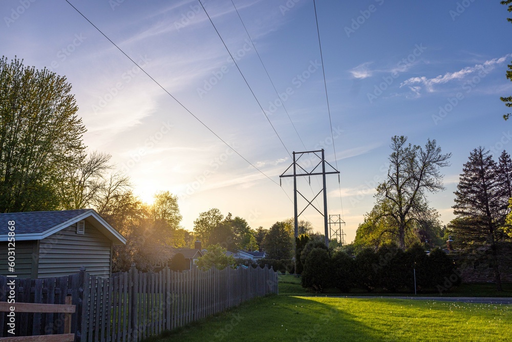 Minnesota Suburban Neighborhood High Voltage Powerlines in Early ...