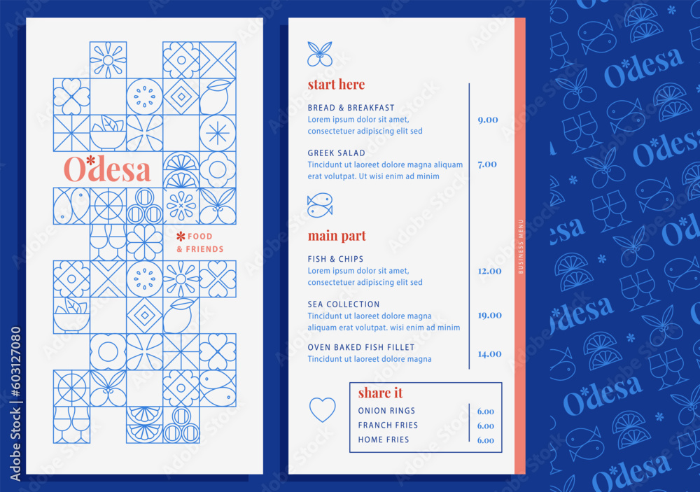 Restaurant menu design template, with food icons and geometric elements ...