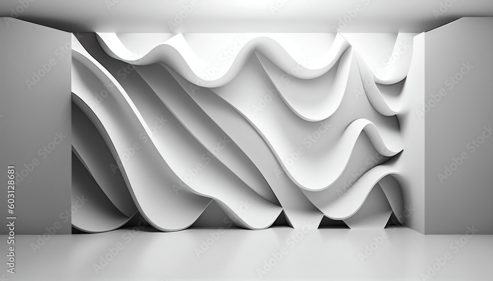 A white wavy texture wall background with hidden ceiling led light font ...