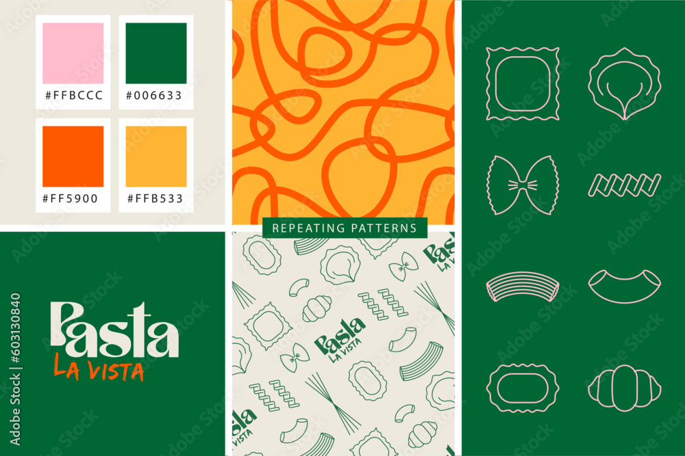 Italian Pasta Branding Identity. Set of vector art elements such as ...