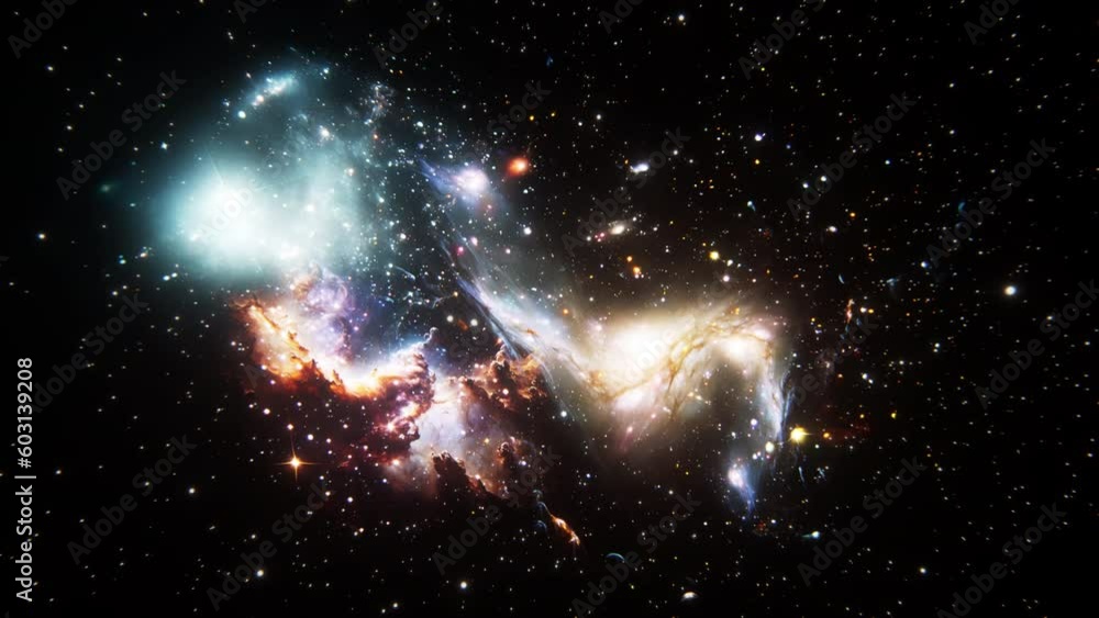 Flight on an immersive journey of deep space exploration. Travelling ...