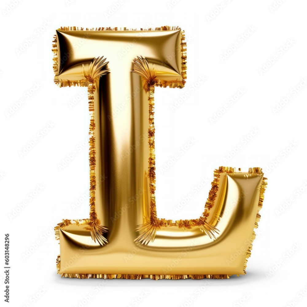 Colorful Gold Alphabet Balloon Isolated on White Background. Letter L ...