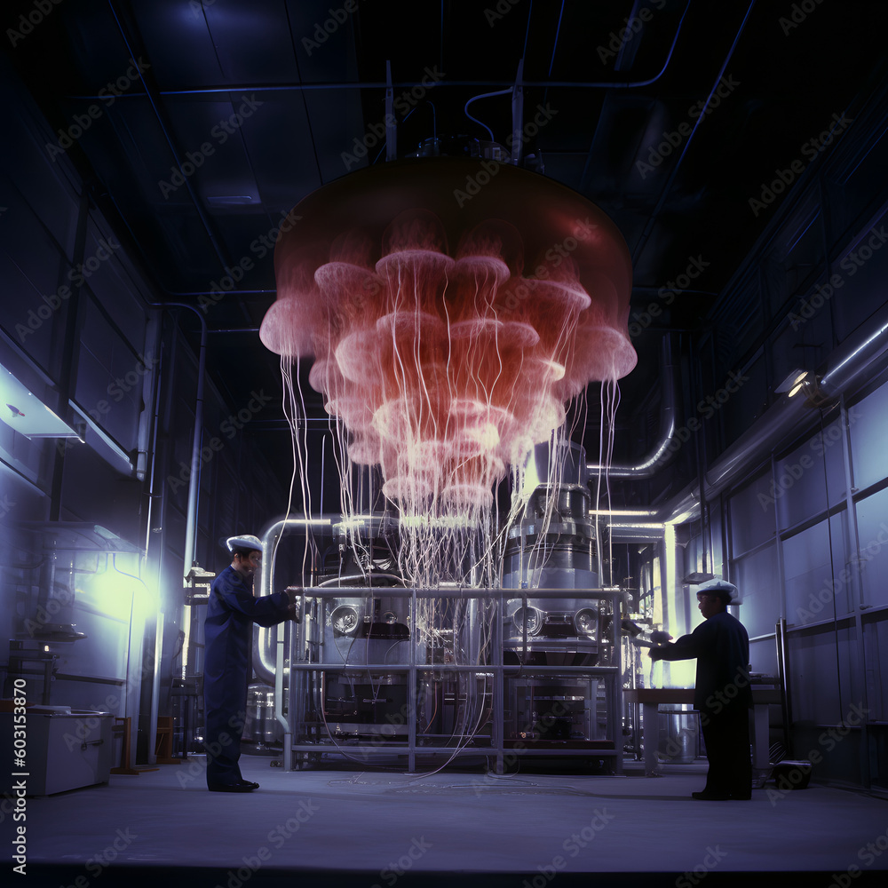 A raw photo of a futuristic laboratory where scientists are conducting ...
