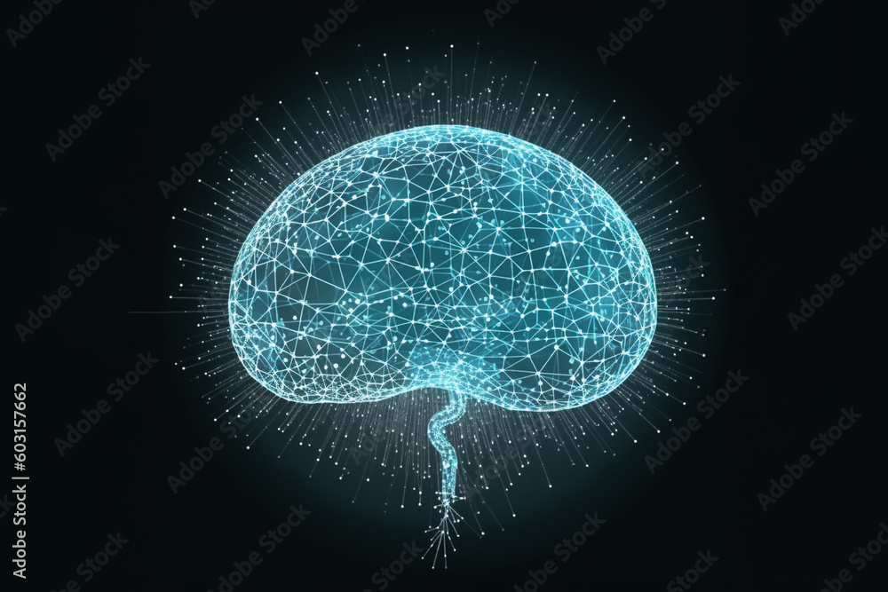 Glowing human brain model, Artificial intelligence, neural network ... Glowing human brain model, Artificial intelligence, neural network ...