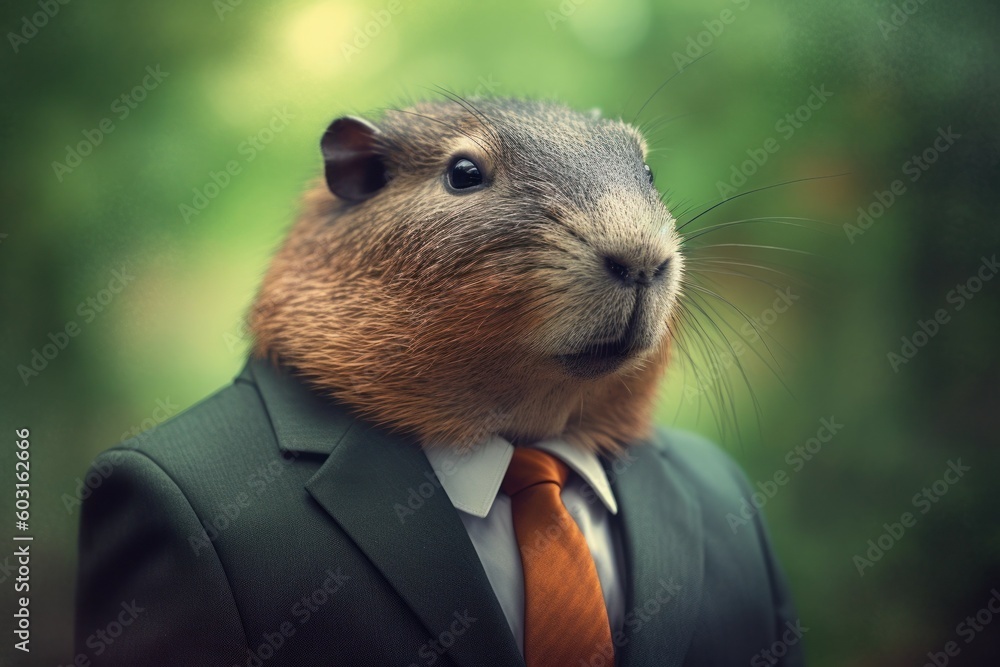 Anthropomorphic capybara dressed in a suit like a businessman. business ...