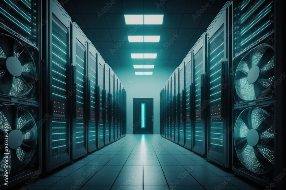 Modern Data center with computer servers. AI generated, human enhanced ...