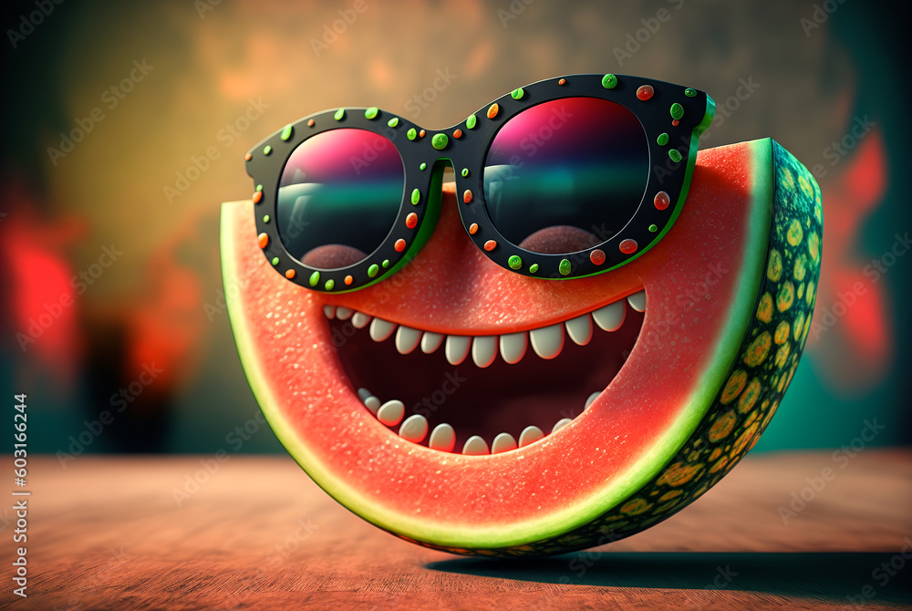 Cartoon happy watermelon with open mouth and teeth with summer ...